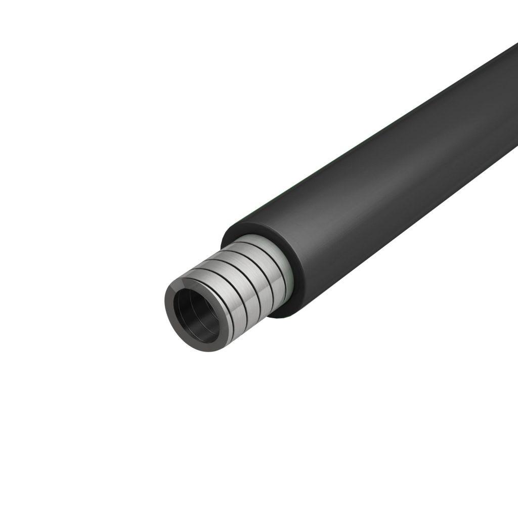 Metal sheath with flat sheathed wire, steel cable